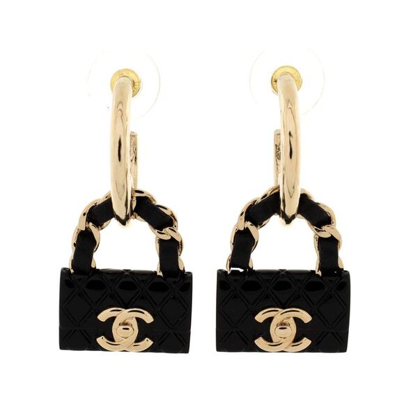 CHANEL | Jewelry | Chanel Turnlock Flap Bag Dangle Hoop Earrings Resin With Metal And Leather ...